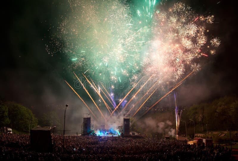 Fireworks at a concert. stock photo. Image of dark, liberty - 20276614