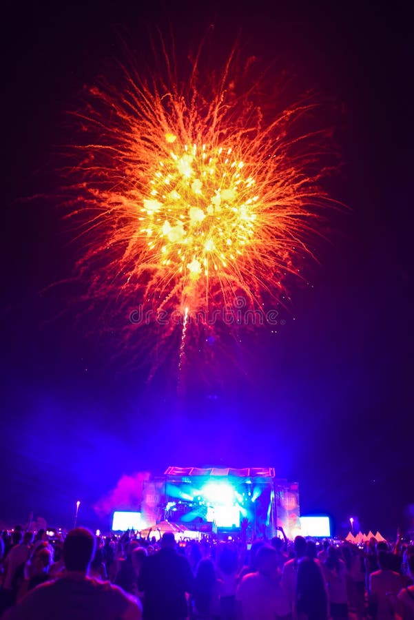 Fireworks at concert 2 editorial image. Image of decoration - 85647815
