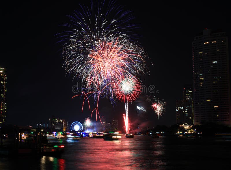 Fireworks Countdown Celebration Stock Image - Image of river, holiday ...
