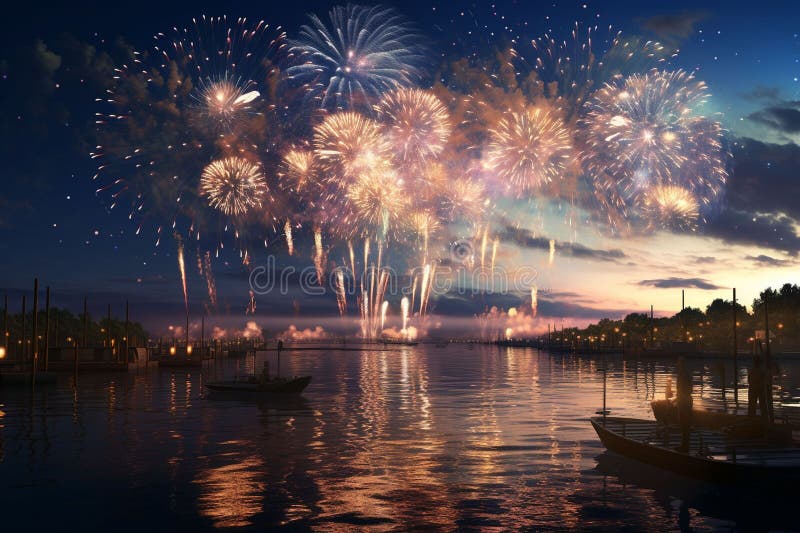Fireworks Creating a Breathtaking Scene Over a Stock Illustration ...