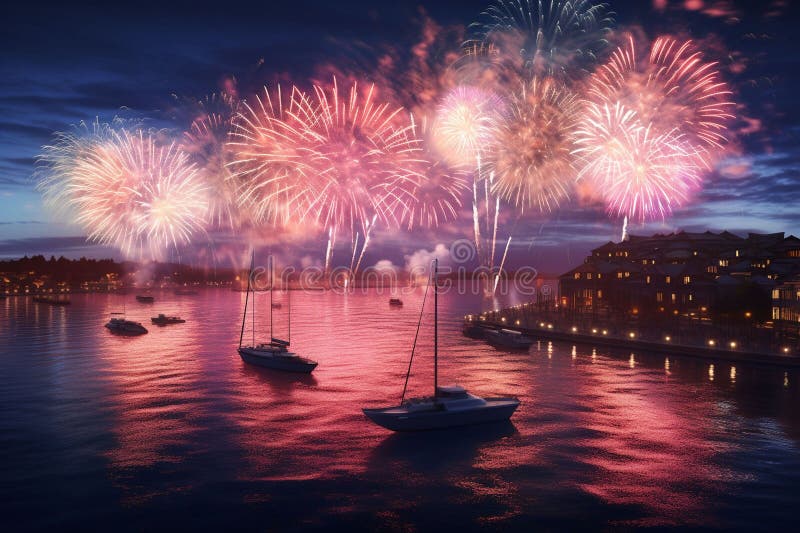 Fireworks Creating a Breathtaking Scene Over a Stock Illustration ...