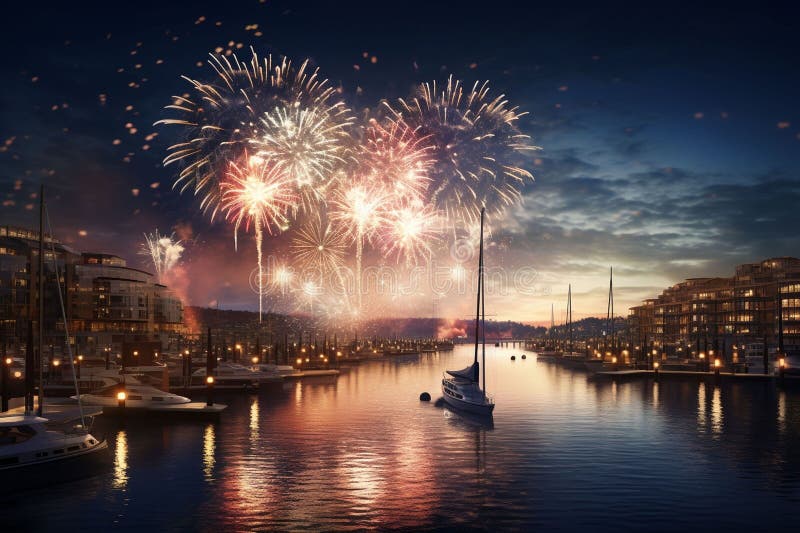 Fireworks Creating a Breathtaking Scene Over a Stock Illustration ...