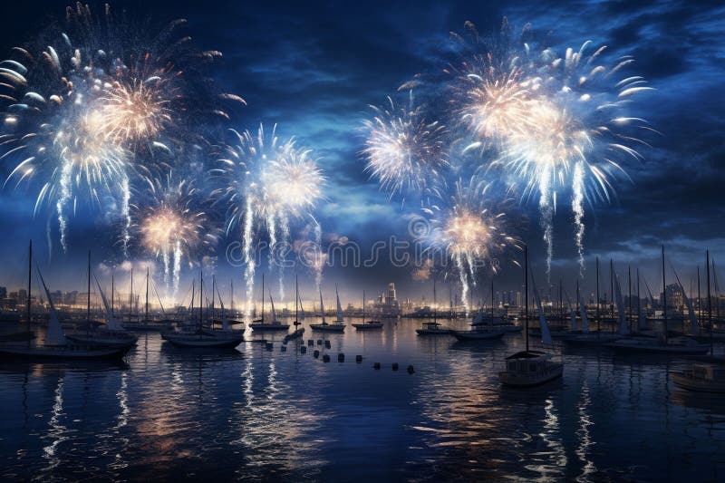 Fireworks Creating a Breathtaking Scene Over a Stock Illustration ...