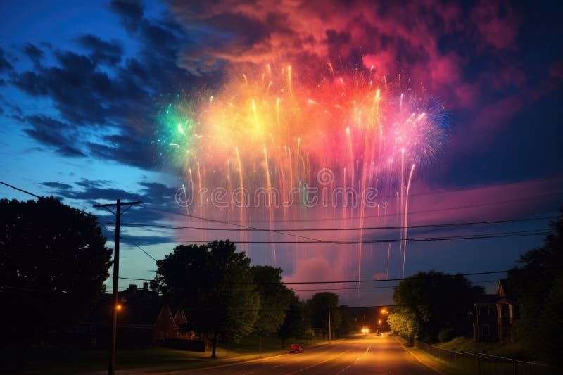 Fireworks Creating a Rainbow Effect in the Sky Stock Illustration ...