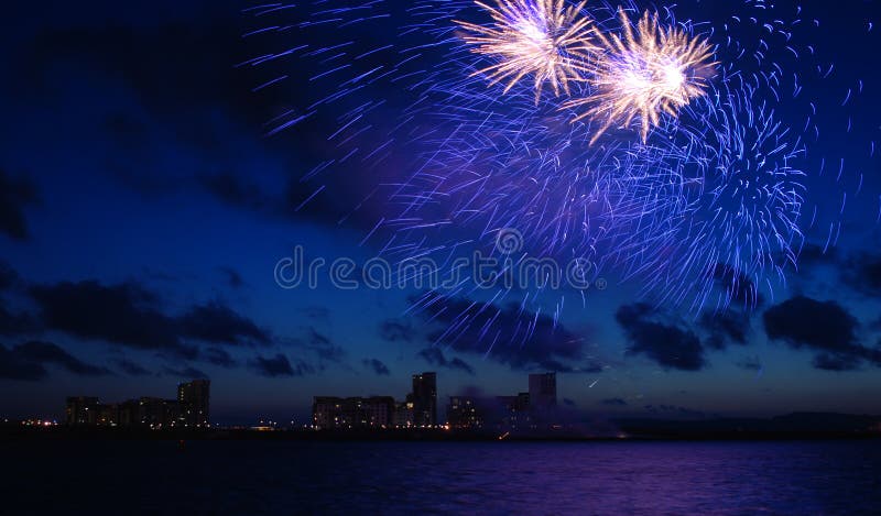 Fireworks in the Dark Blue Sky Stock Image - Image of firework ...