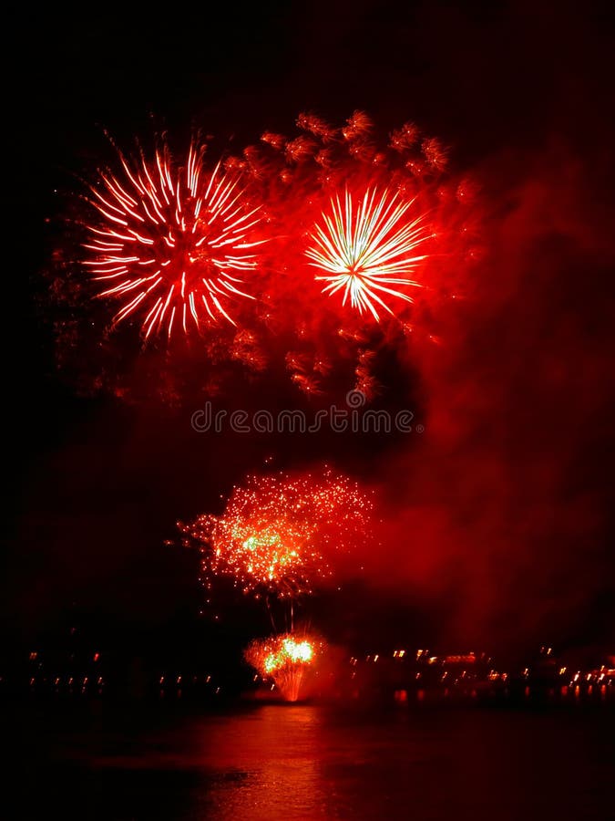 Fireworks in the Dark Sky at Night Stock Photo - Image of fireworks ...