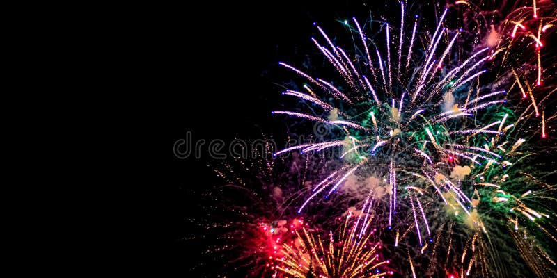 Fireworks on Deep Black Background Sky, Beautiful Colorful Fireworks ...