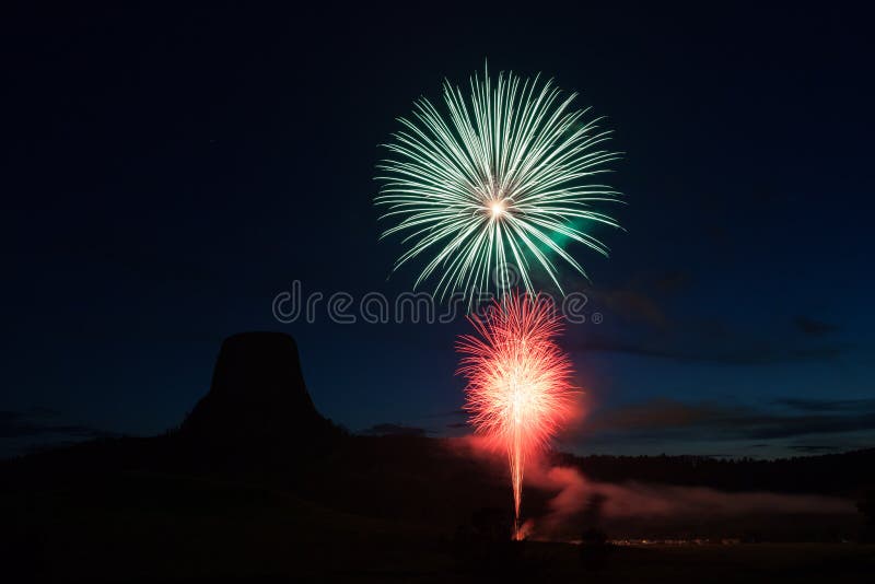 Fireworks by Devils Tower stock photo. Image of fireworks - 171607860