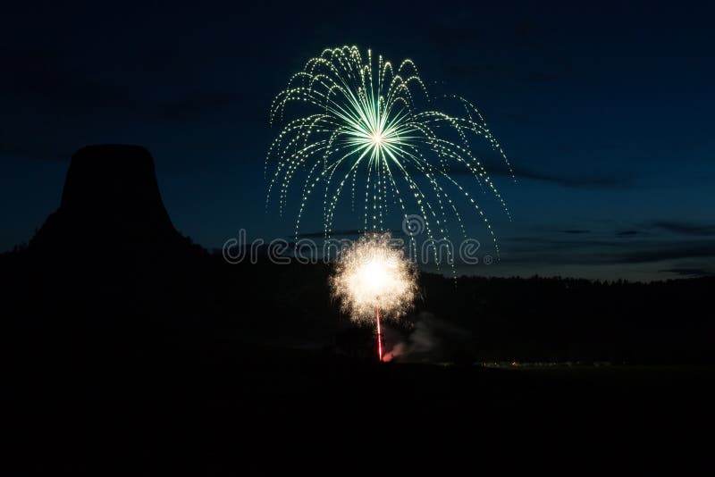 Fireworks by Devils Tower stock photo. Image of smoke - 171608914