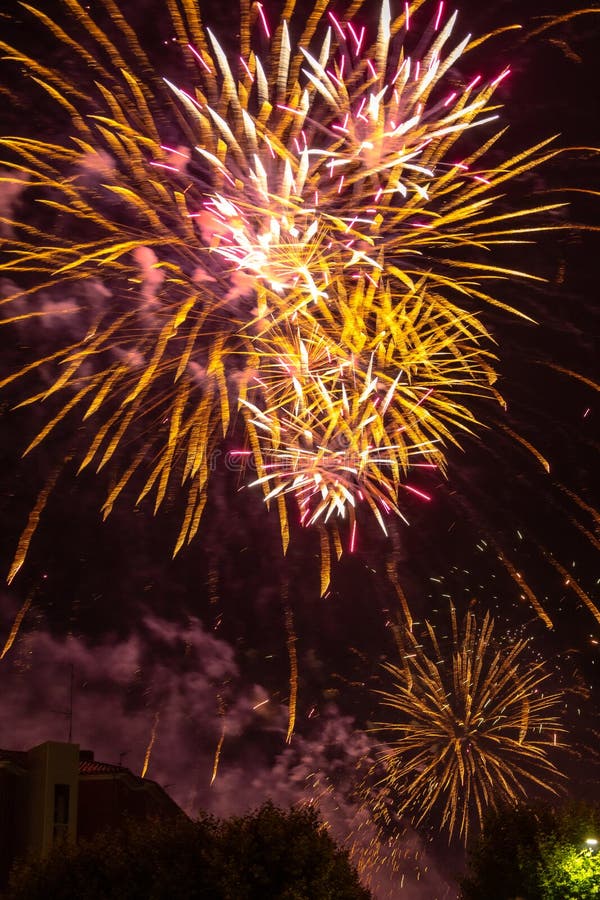 Fireworks of Different Colors in the Middle of the Night of a Day of ...