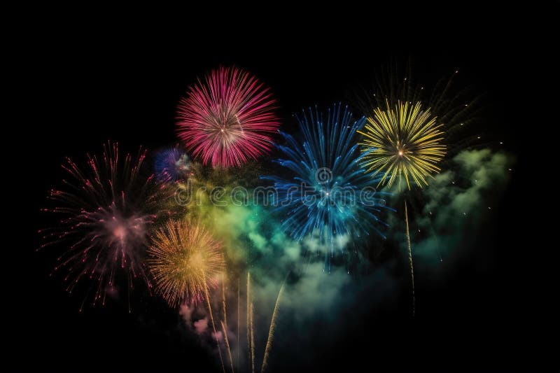 Fireworks of Different Colors with a Smoke Stock Illustration ...