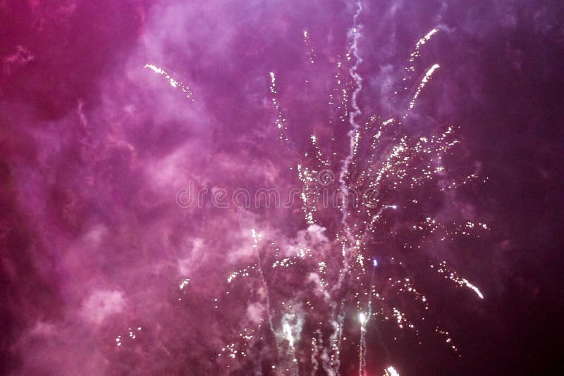 A Fireworks Dip the Night in Violet Light Stock Image - Image of ...