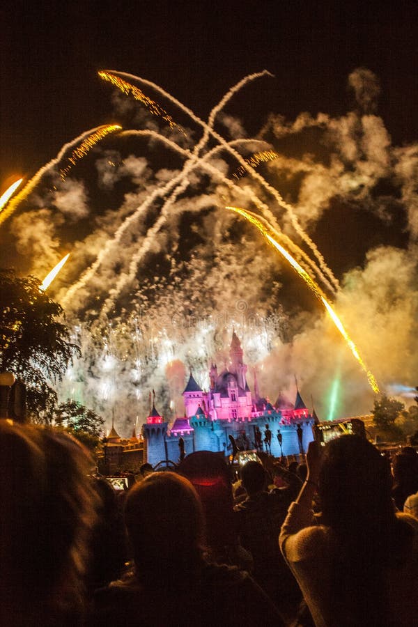 Fireworks at Disney Castle editorial stock image. Image of beauty ...