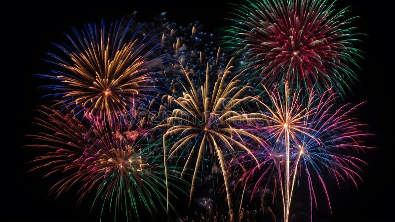 Colorful Fireworks Display with Bright Sparks and Trails Against a ...