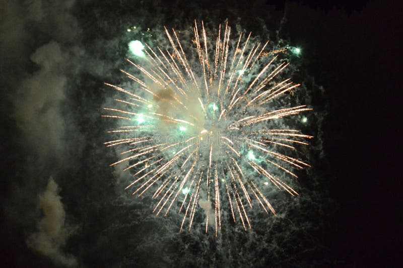 Fireworks Display Bursting Bright White in a Dark Sky Stock Photo ...