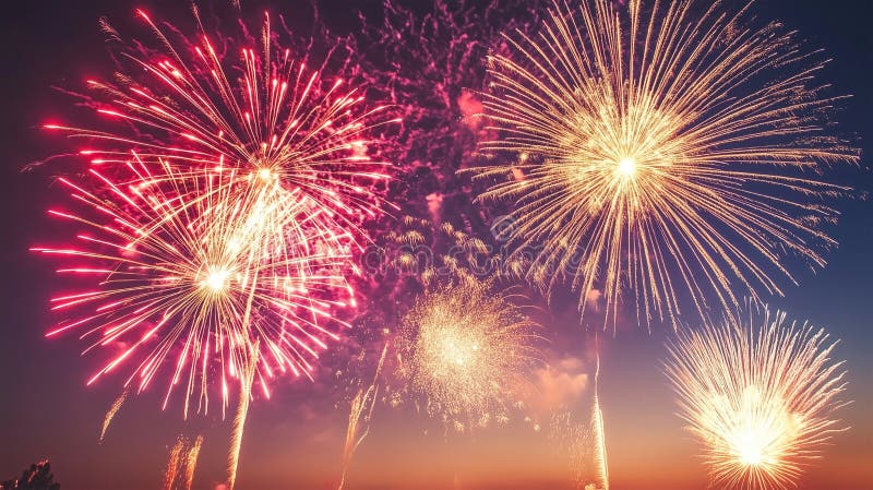 A Fireworks Display with Four Fireworks in the Air Stock Illustration ...