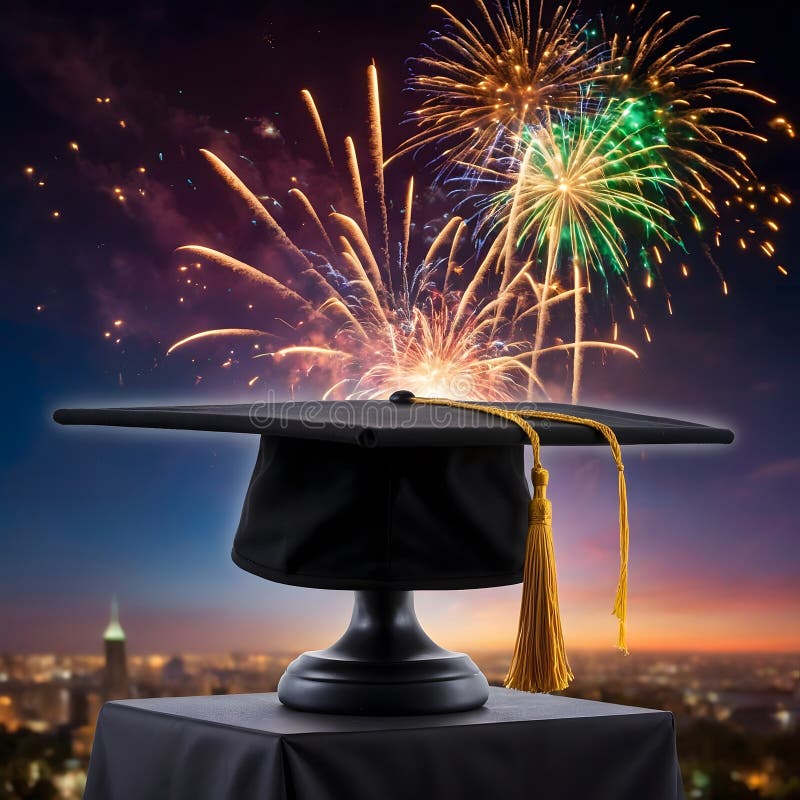 Fireworks Display and Graduation Hat in Celebration of Graduation Day ...