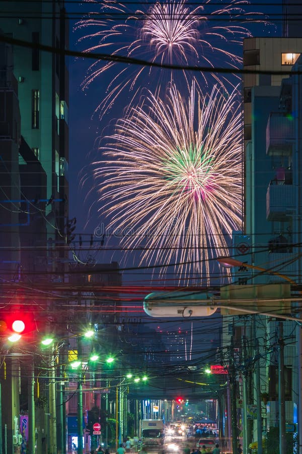 Fireworks display in Japan editorial image. Image of light - 123613460