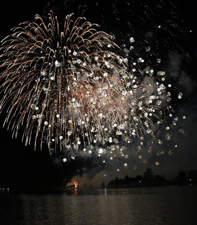 Fireworks Display Light Up the Sky Stock Photo - Image of reflection ...
