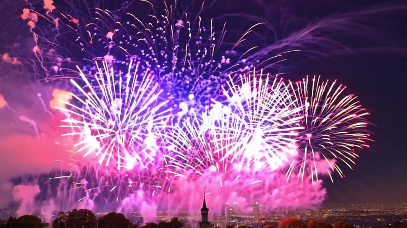 A Fireworks Display is Lit Up in the Night Sky Stock Footage - Video of ...