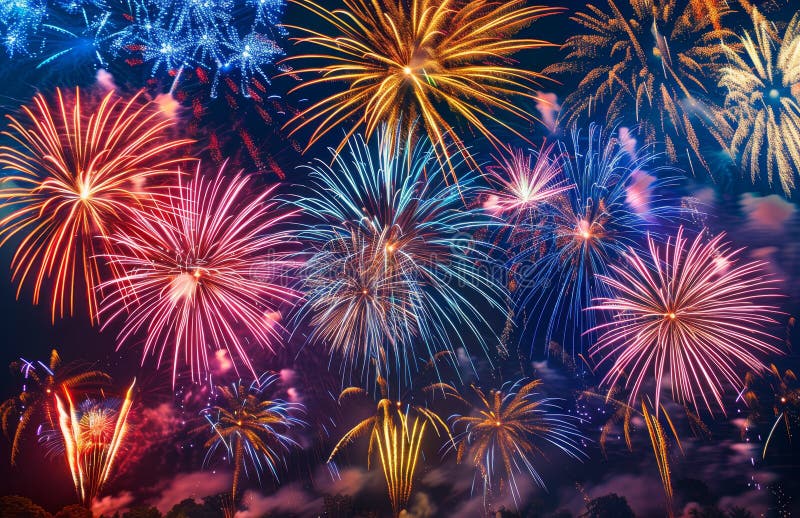 A Fireworks Display with Many Different Colored Fireworks by AI ...