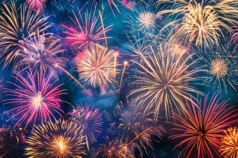 A Fireworks Display with Many Different Colored Fireworks Stock Image ...