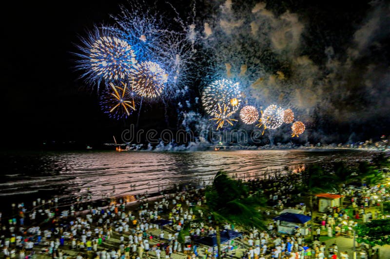 New Year S Eve Fireworks Display on the Beach Stock Photo - Image of ...