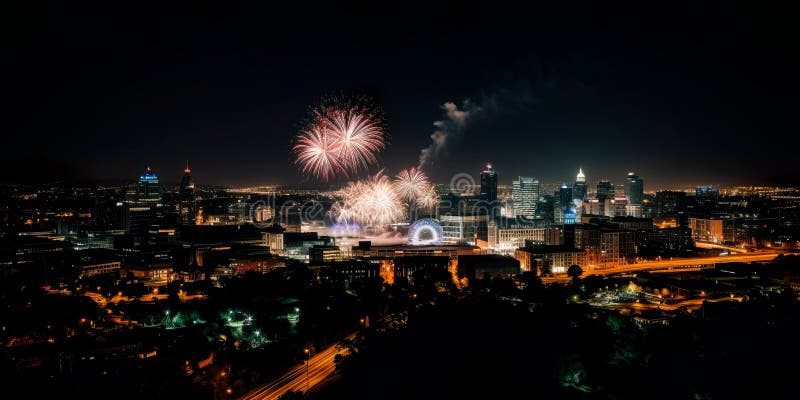 Fireworks Display Over a City Skyline in Celebration of Independence ...