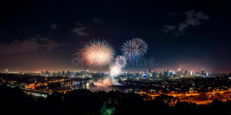 Fireworks Display Over a City Skyline in Celebration of Independence ...