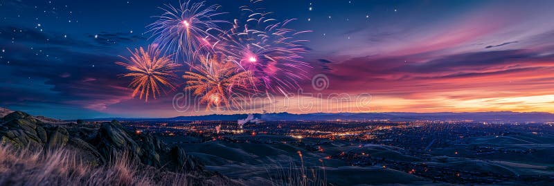 Fireworks Display Over Cityscape a Stunning Panorama of Fireworks ...