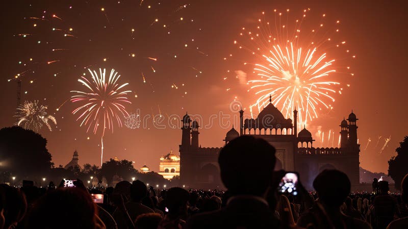 Fireworks Display Over Monument in India Stock Illustration ...
