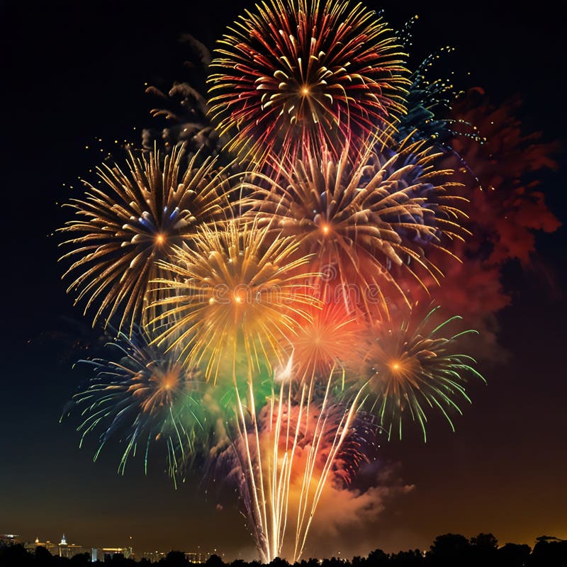 Great Multicolored Fireworks Show with Multiple Colorful Bursts Stock ...