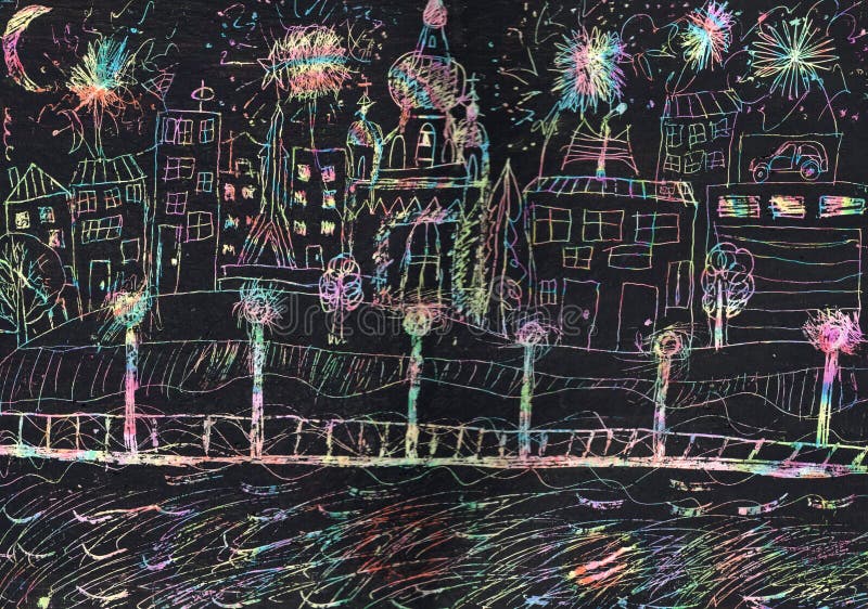 Fireworks Display To Light Up Night Sky in the City Stock Illustration ...