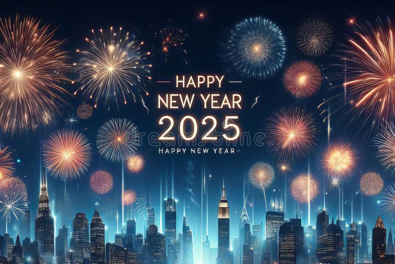 Colorful Poster Fireworks Words Happy New Year 2025 Stock Photos - Free ...