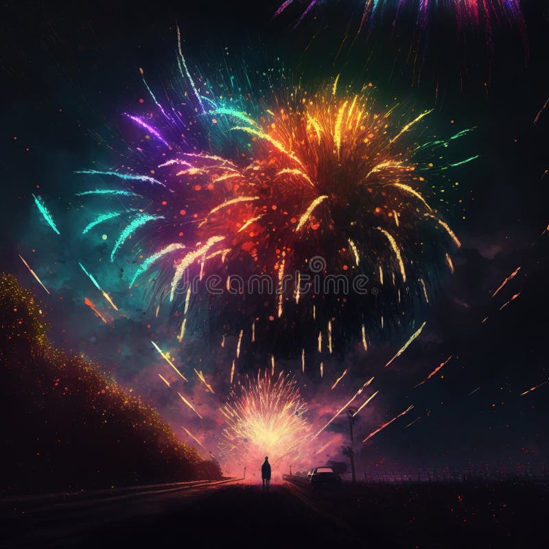 Fireworks Diwali Banner. AI Render. Stock Illustration - Illustration ...