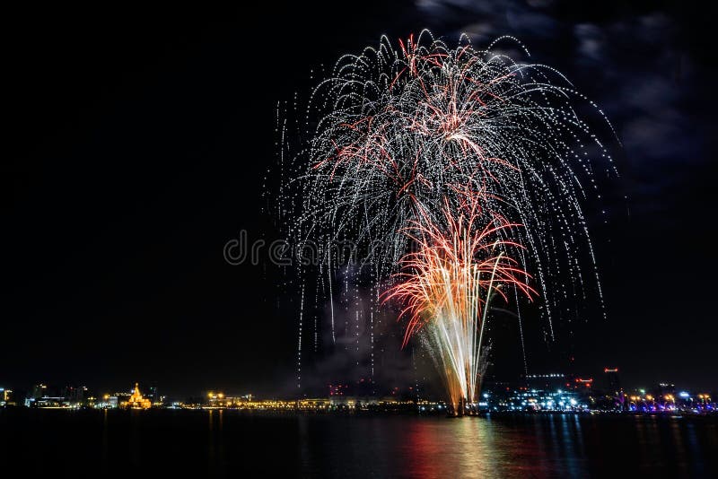 Fireworks at the Doha Corniche, Qatar at Night Stock Photo - Image of ...