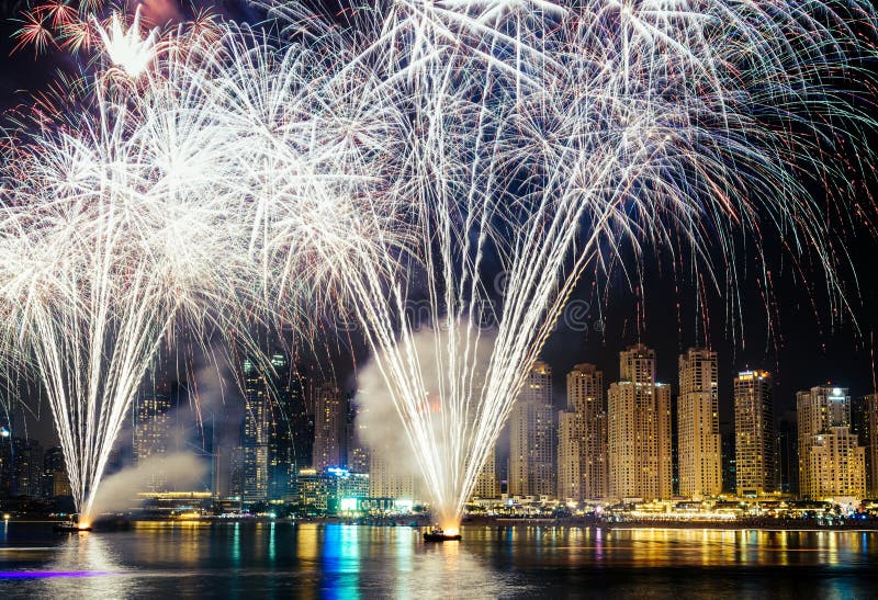 Fireworks in Dubai stock photo. Image of cityscape, contemporary ...