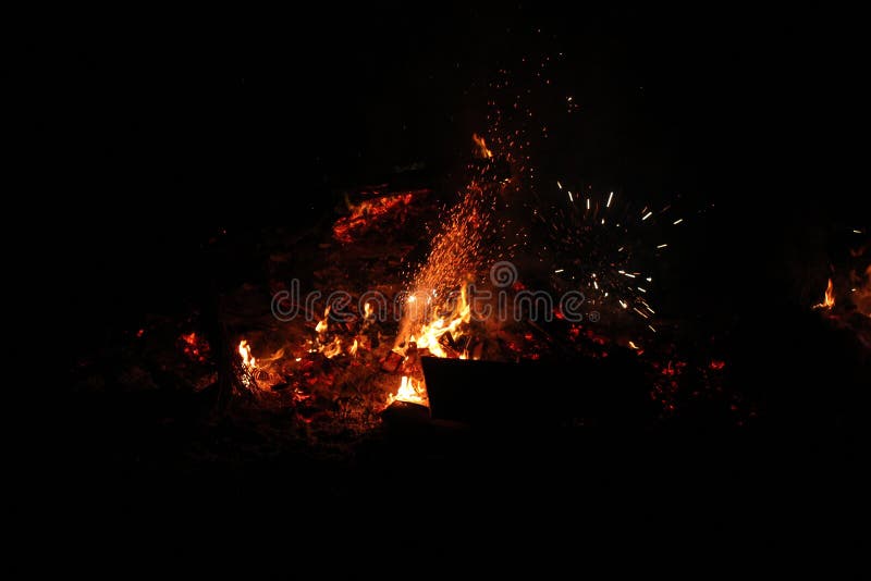 Fireworks in a Dwindling Night Bonfire in the Dark Stock Photo - Image ...