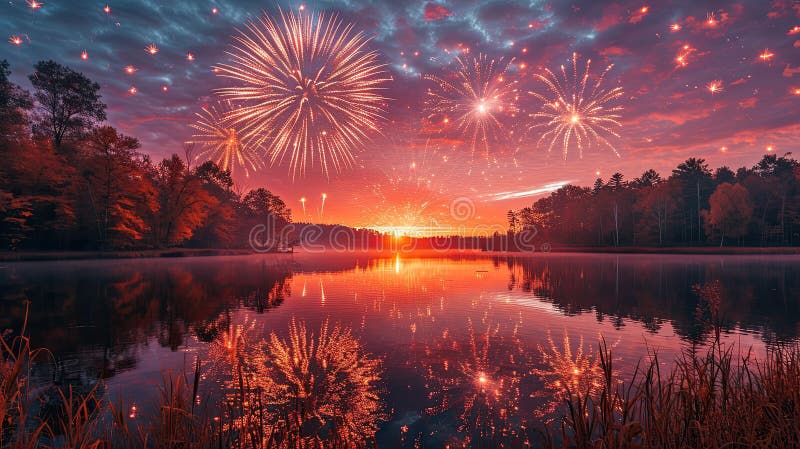 Fireworks at the Edge of a Forest Stock Illustration - Illustration of ...