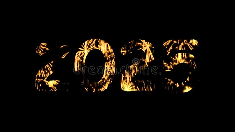 2025 with Fireworks Effect on Plain Black Background Stock Footage ...
