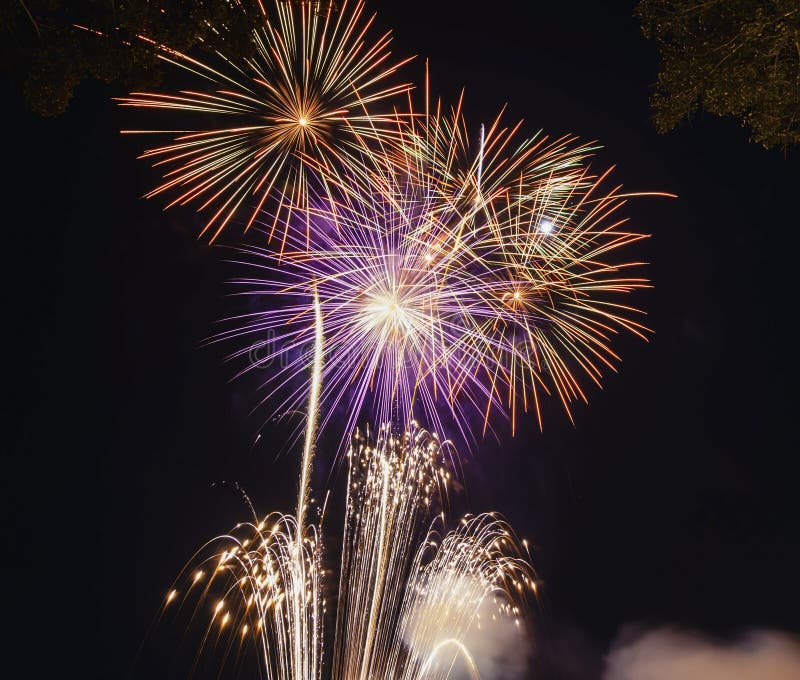 Fireworks Explode in the Dark Sky Celebrating the Annual Festival Stock ...