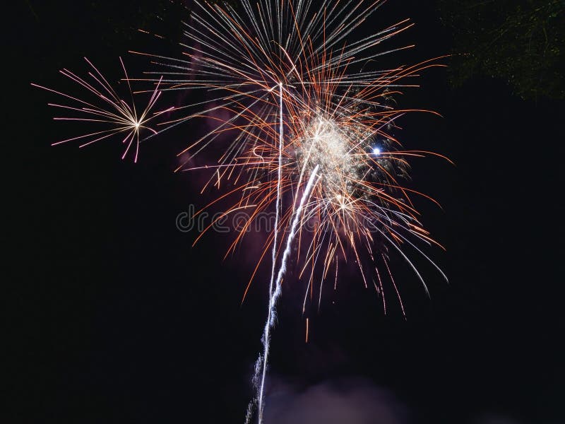 Fireworks Explode in the Dark Sky Celebrating the Annual Festival Stock ...