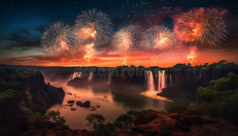 Fireworks Explode in Multi Colored Celebration, Illuminating the Summer ...