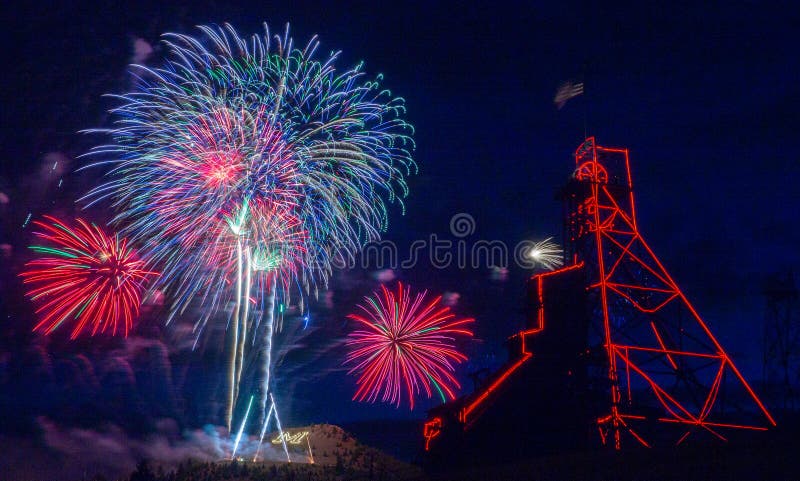 Fourth of July Fireworks Over the Anselmo Mine Head Frame. Butte, MT ...