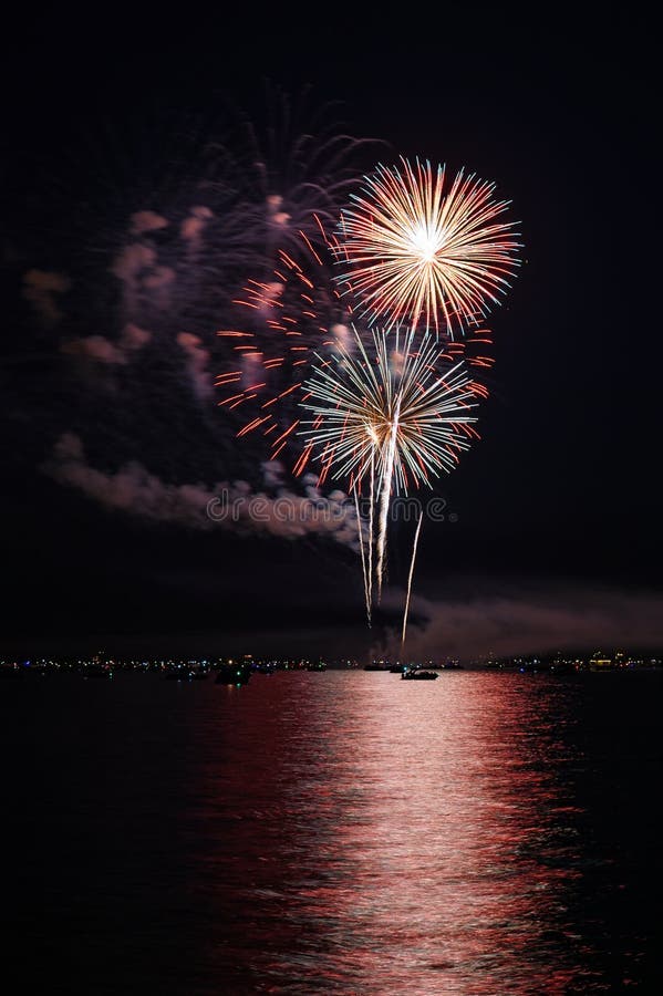 Fireworks Explode Over Lake with Boats - 4289 Stock Image - Image of ...