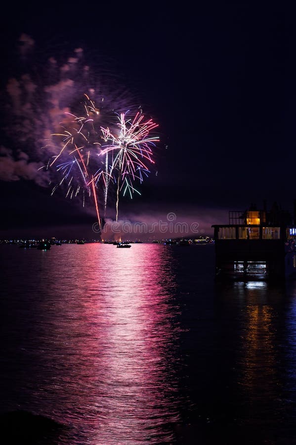 Fireworks Explode Over Lake with Boats - 4290 Stock Image - Image of ...