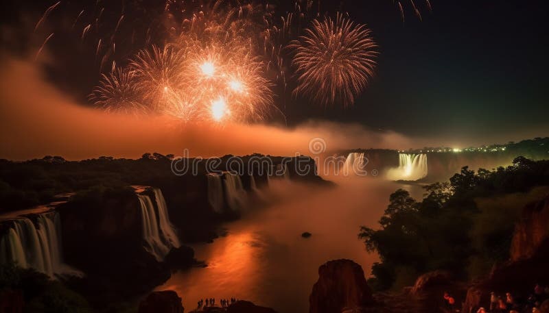 Fireworks Explode Over Majestic Mountain, Illuminating Beauty in Nature ...