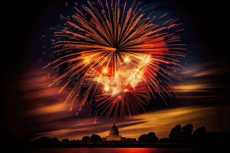 Fireworks Over the Water in a City at Night. Generative AI Stock ...