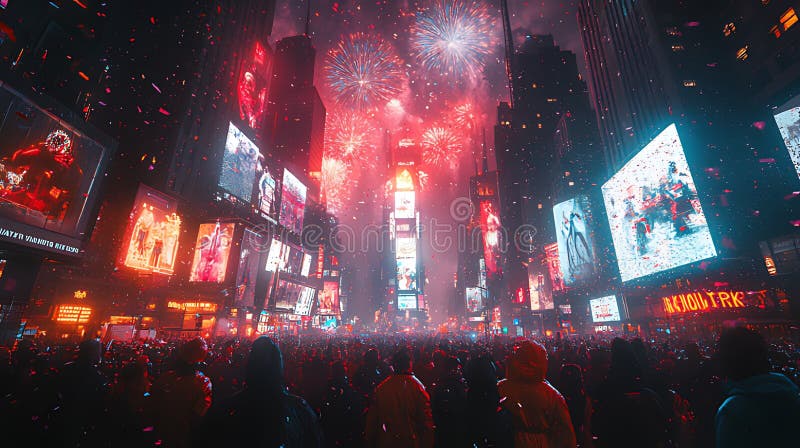 Fireworks Explode Over Times Square S New Year S Eve Crowd Stock ...