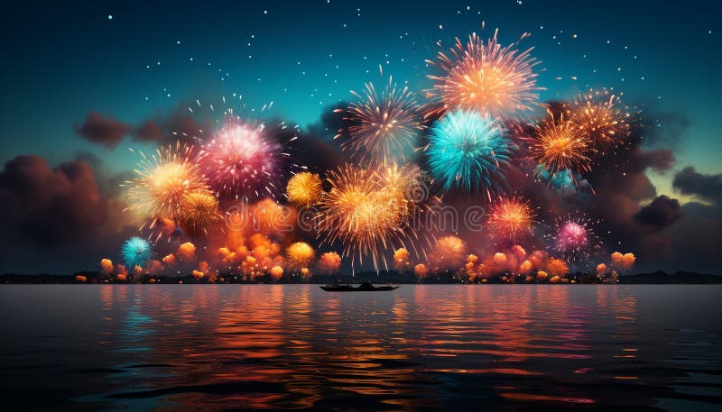 Fireworks Explode in Vibrant Colors Against a Dark Summer Sky Generated ...